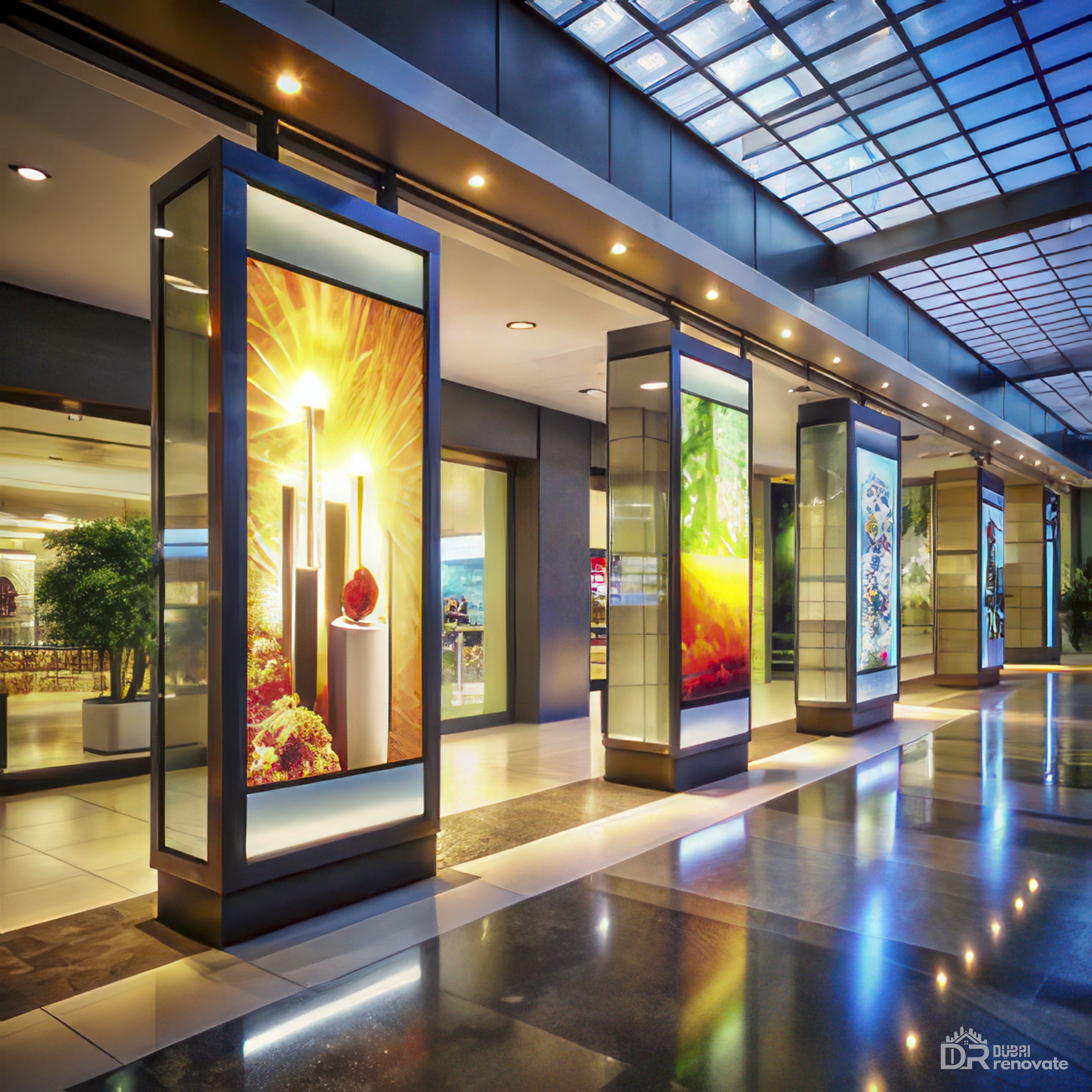 Dubai contemporary hotel lobby design — Skylights, Backlit Pillars and ...