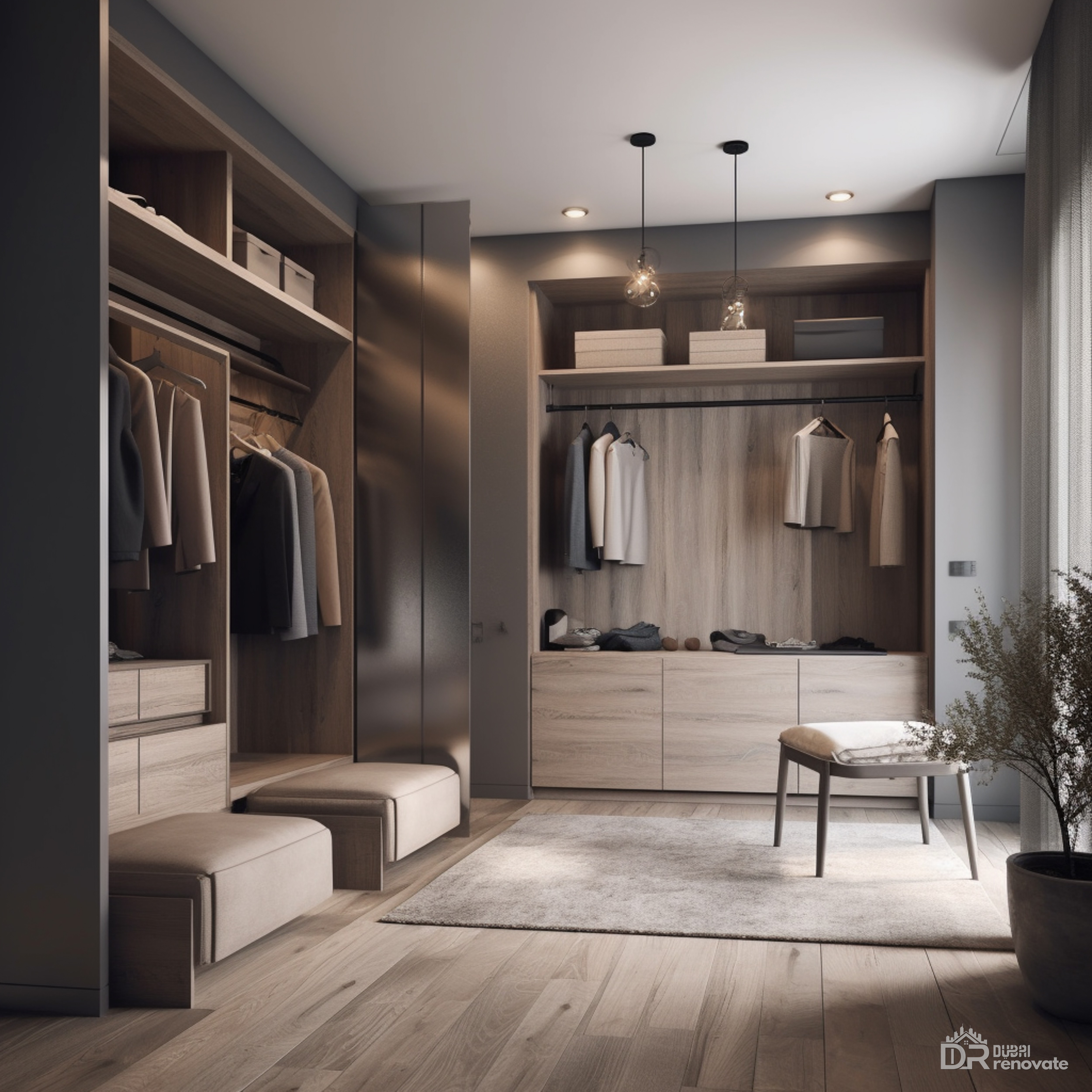 Dubai modern walk closet design central upholstered | DubaiRenovate